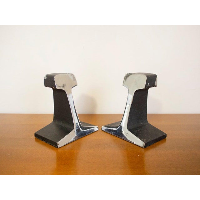 Vintage Mid-Century Modern Rail Bookends Nickel Plate Railroad Tie ...