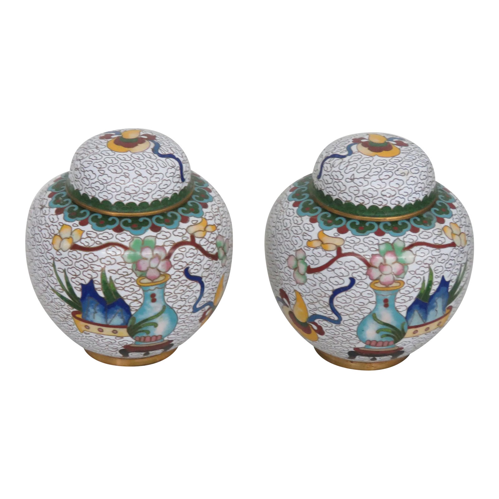 Cloisonné Enamel Urns Ginger Jars With Cover a Pair | Chairish