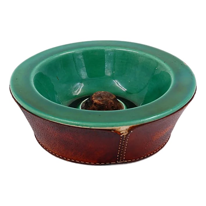 Vintage Ceramic and Leather Ashtray, 1950s | Chairish