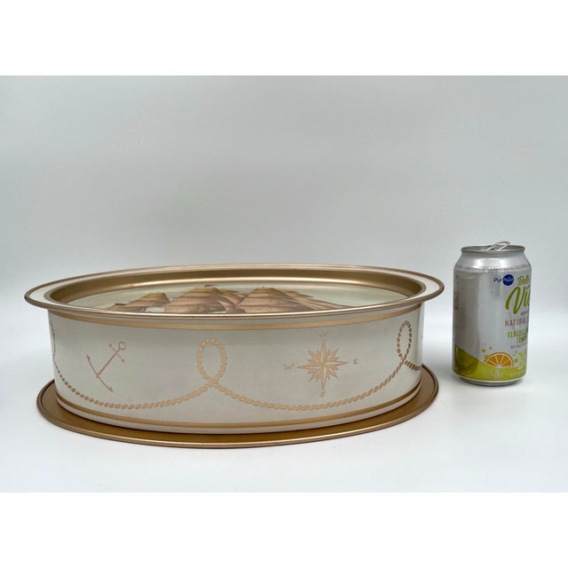 1976 Large Nautical Tole Biscuit Tin Featuring Clipper Ships | Chairish