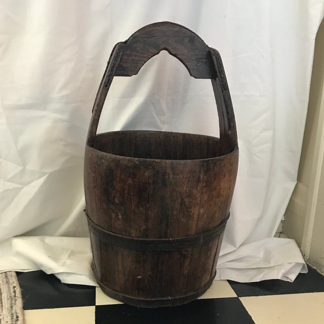 Vintage Chinese Rustic Wood Water Bucket | Chairish