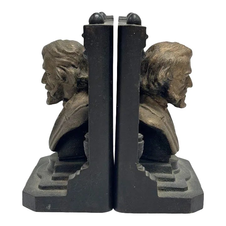 Pair of Solid Brass Bookends Bust of Henry W. Longfellow by "B & H ...