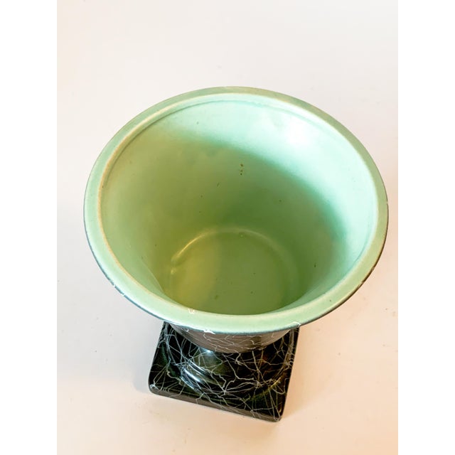 Mid-Century Modern Black Splatterware Pedestal Urn Vase | Chairish