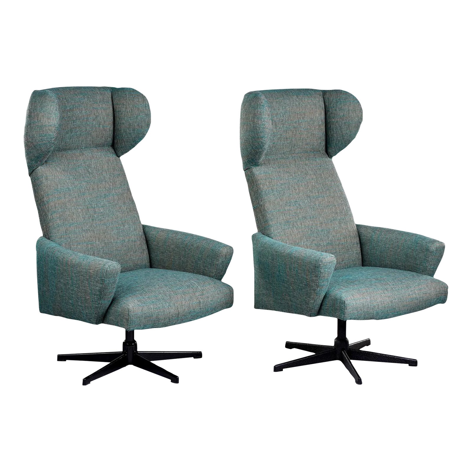 Mid Century Tall Sculptural Wing Back Swivel Chairs With New Upholstery ...