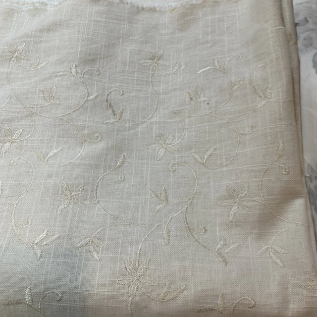 Cream White Embroidered Fabric With White Pattern- 5 Yards | Chairish