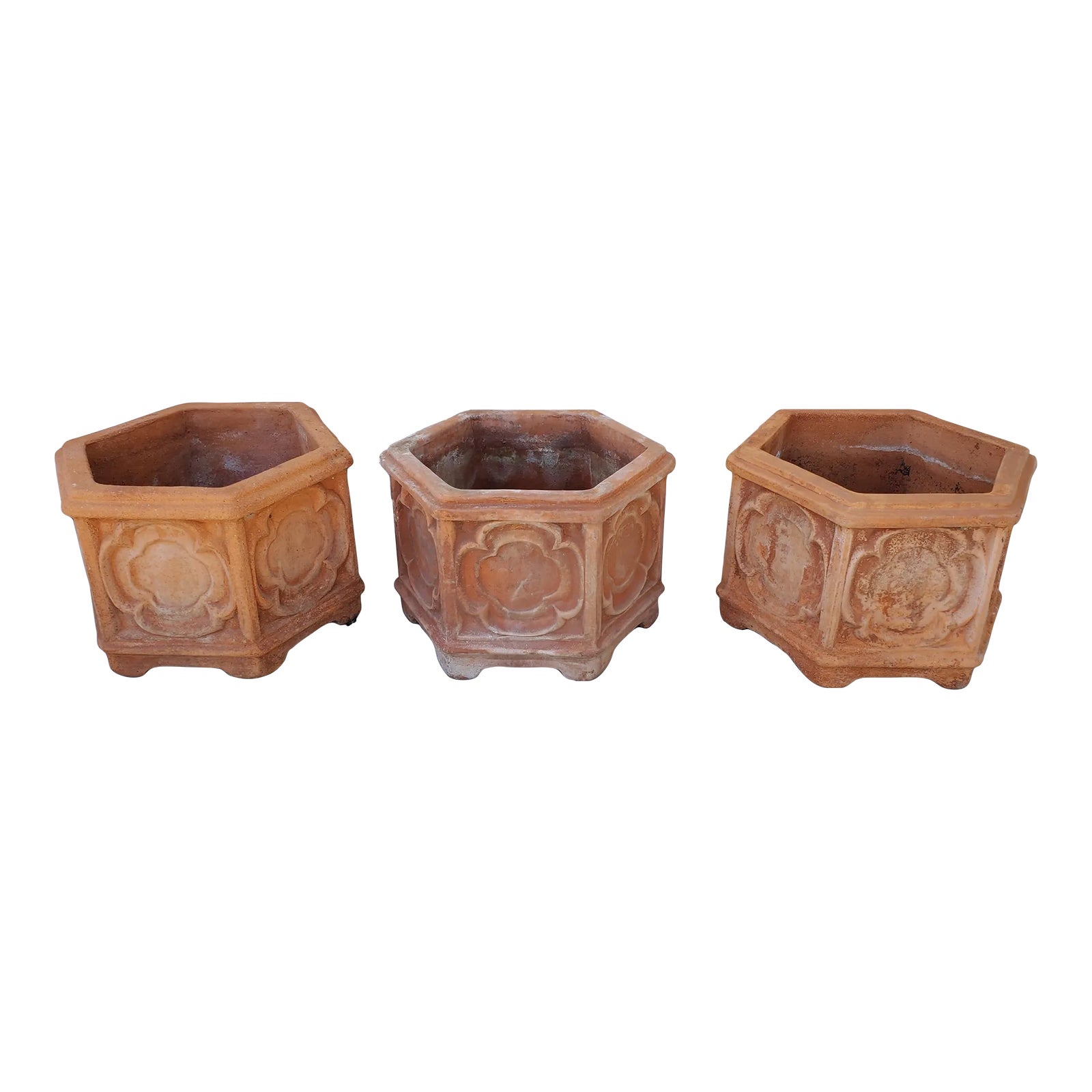 Vintage Hexagon Quatrefoil Motif Gothic Style Garden Planters Flower ...