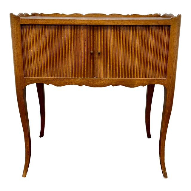 Vintage Country French Louis XV Tambour Bedside Side Table | Chairish