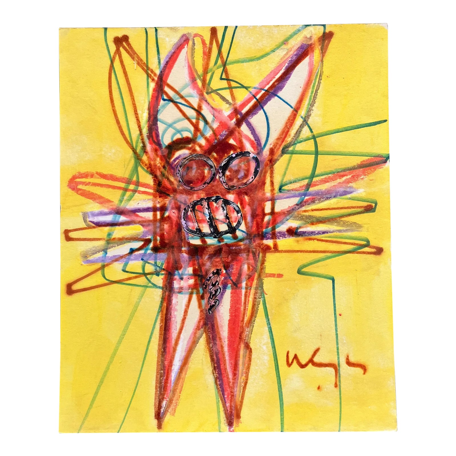 1980s Original Vintage Wayne Cunningham Abstract Oil Pastel Drawing ...