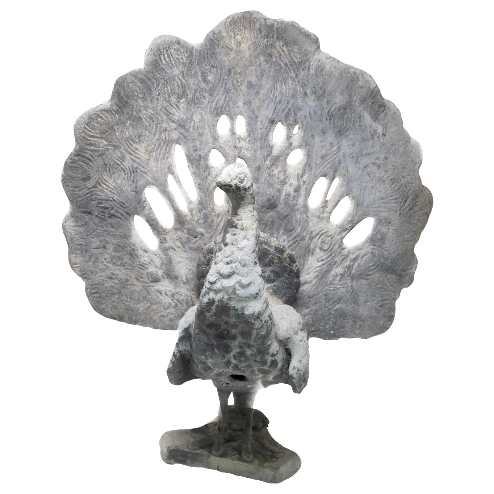Pewter Peacock Garden Statue | Chairish
