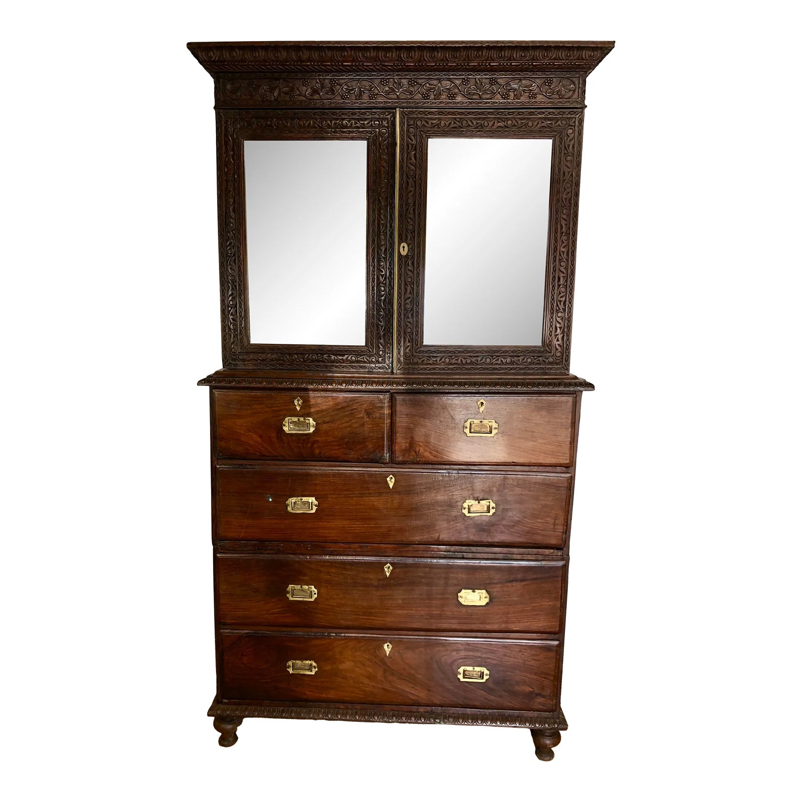Antique Anglo-Indian Rosewood Campaign Bookcase 43w 80h 18d | Chairish