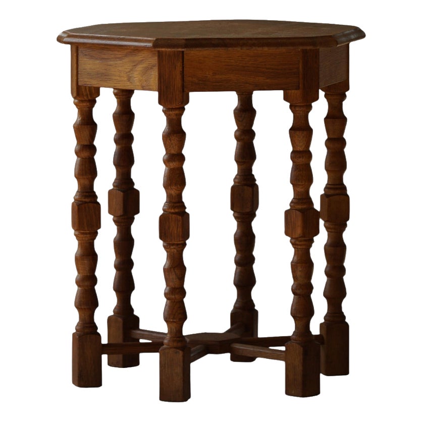 Mid-Century Modern Danish Hexagon Side Table in Oak with Turned Legs ...