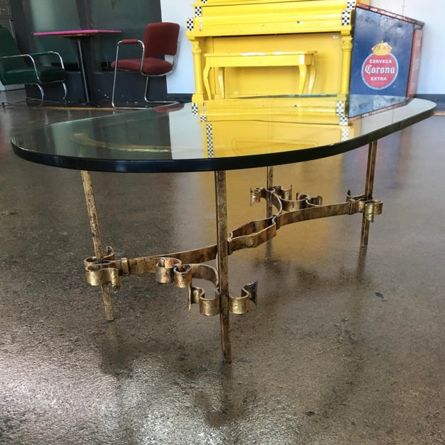 Gothic Style Brutalist Gilt-Iron & Glass Coffee Table Spain | Chairish