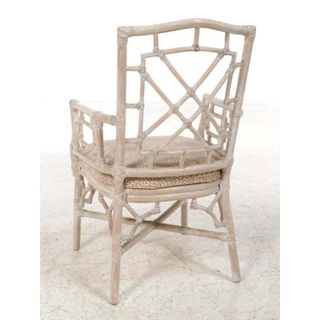 Chinese Chippendale Rattan and Leather Whitewashed Dining Set - 5 ...