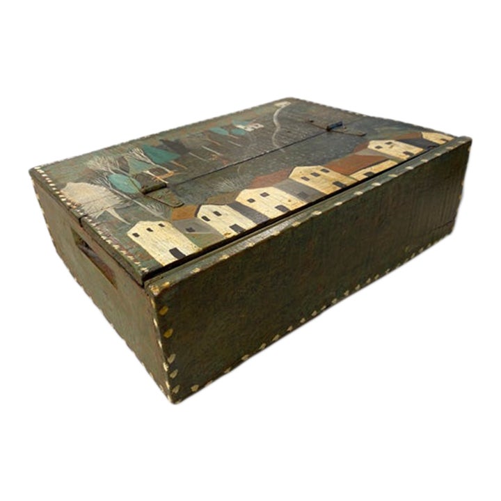 Handpainted Folk Art Ballot Box With Hinged Lid | Chairish