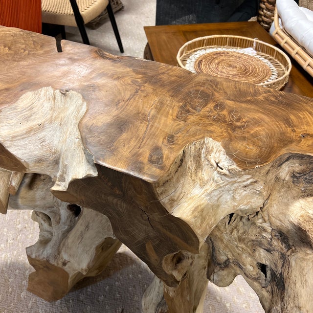 Late 20th Century Organic Modern Natural Teak Root Console Table | Chairish