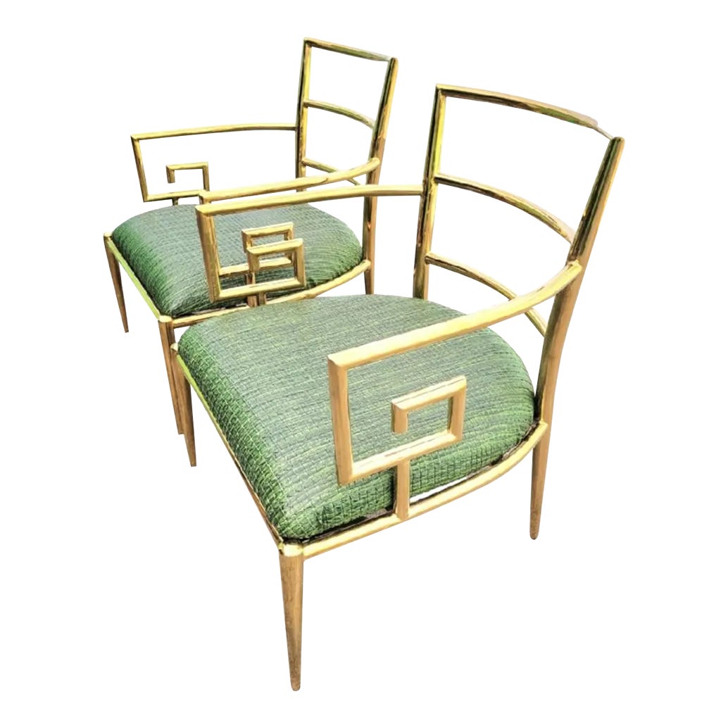 Mastercraft Style Gold Steel Metal Greek Key Green Faux Alligator ...
