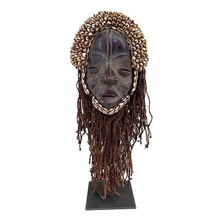 Vintage Dan Mask Deangle Cowry Shells on Custom Made Iron Stand 23" H ...