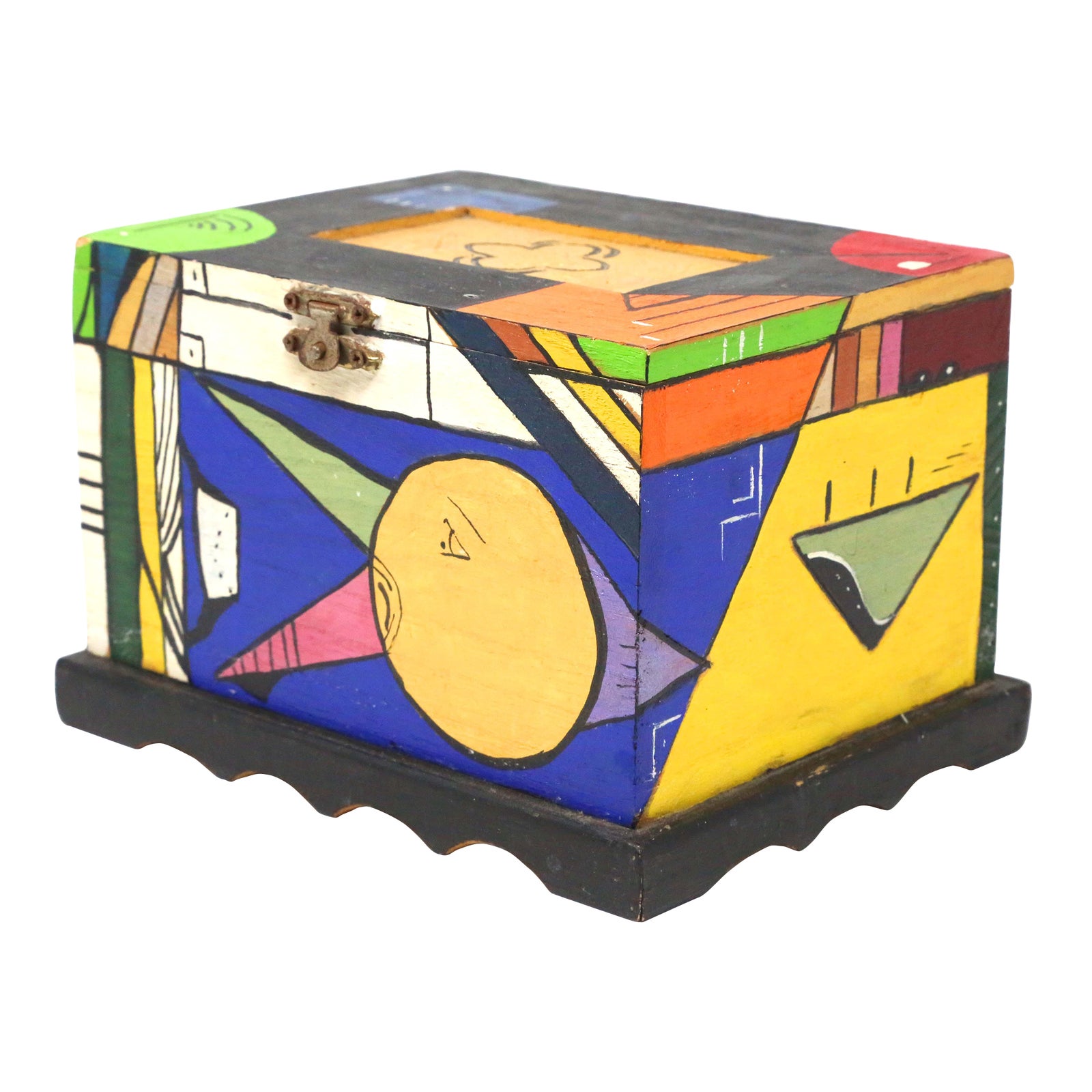2002 Hand-Painted Geometric Art Wood Box | Chairish