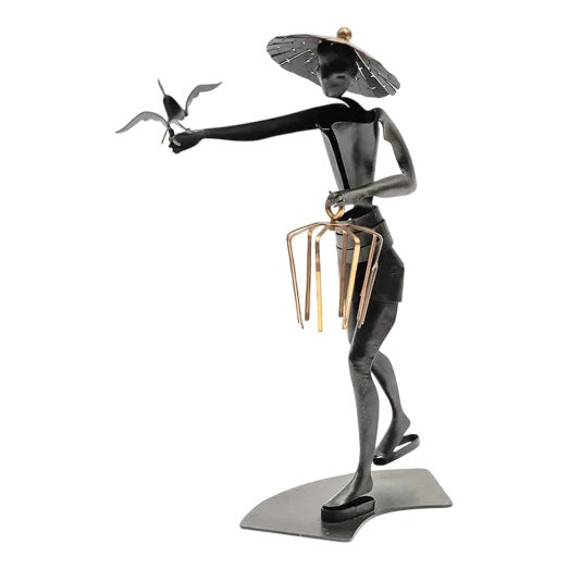 Austrian Artist, Handmade Asian Bird Feeder Figure, 1950s, Metal | Chairish