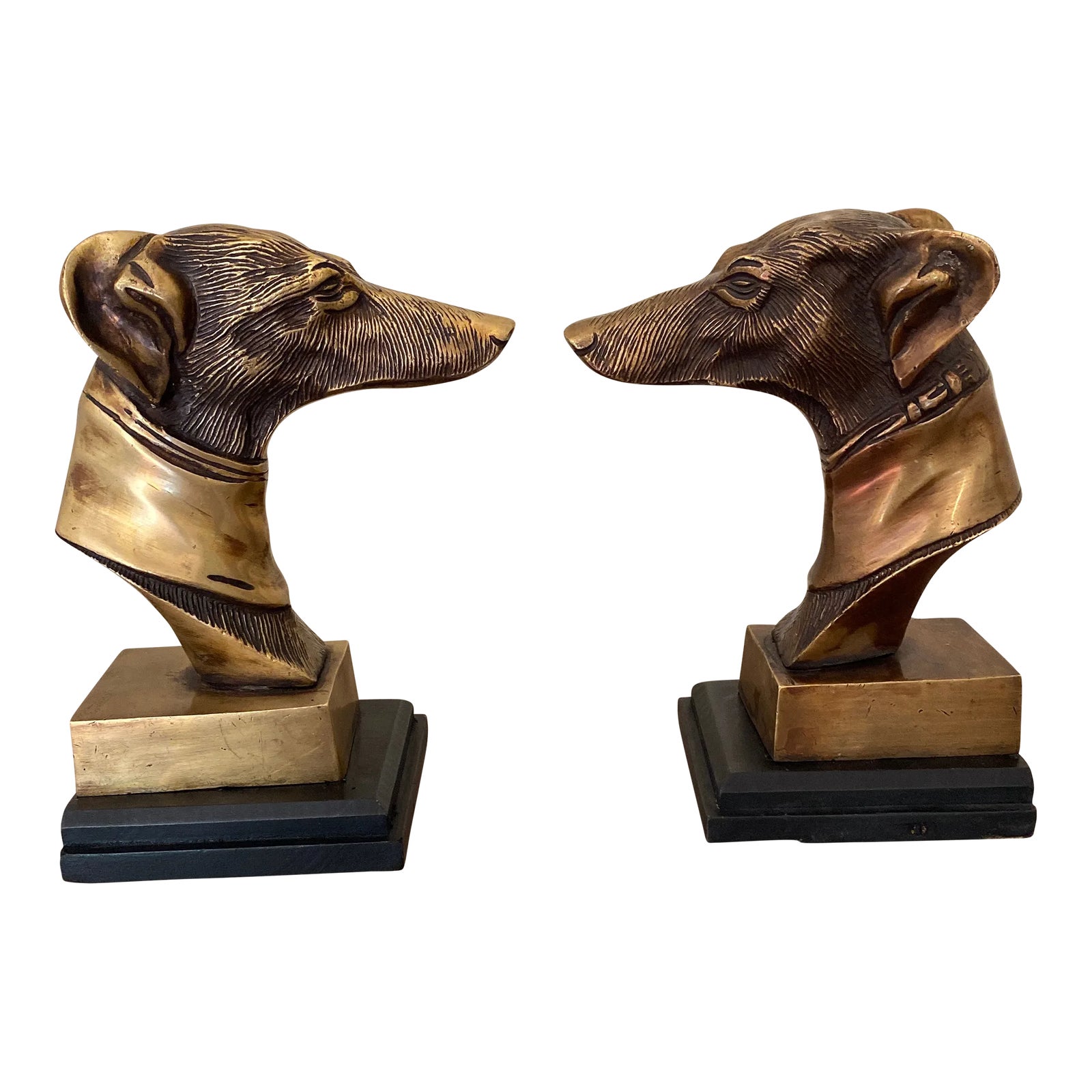 Vintage Pair Heavy Brass Whippet Greyhound Bookends | Chairish