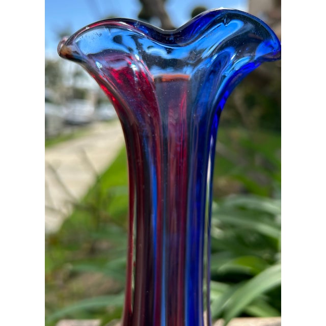 Vintage Jewel-Tone Red-Blue Split-Color Murano Style Bud Vase | Chairish