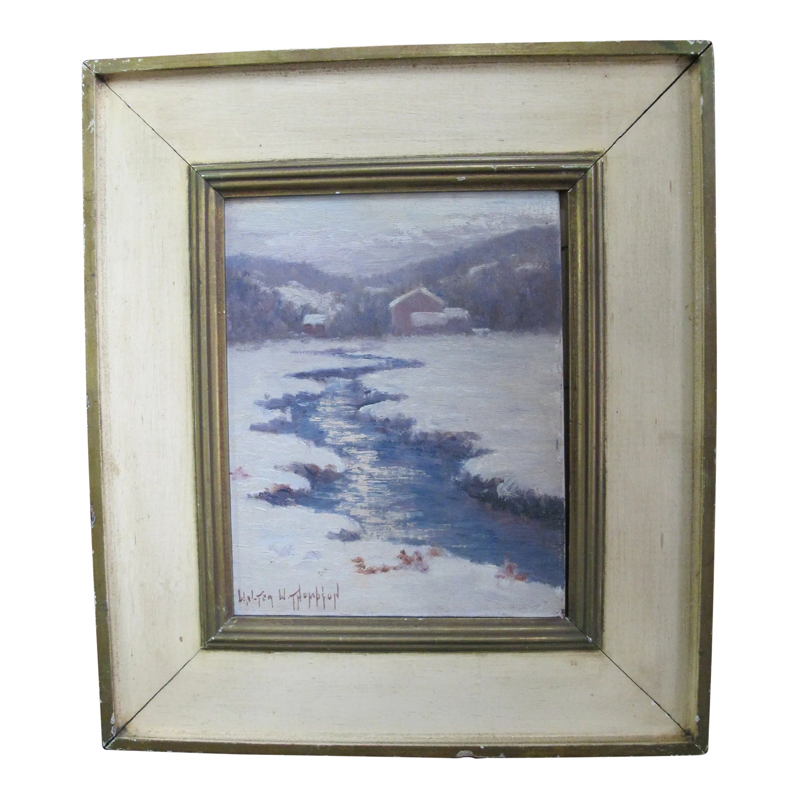 Walter W Thompson Rustic Snowy Landscape Barn Scene Signed Framed Oil ...