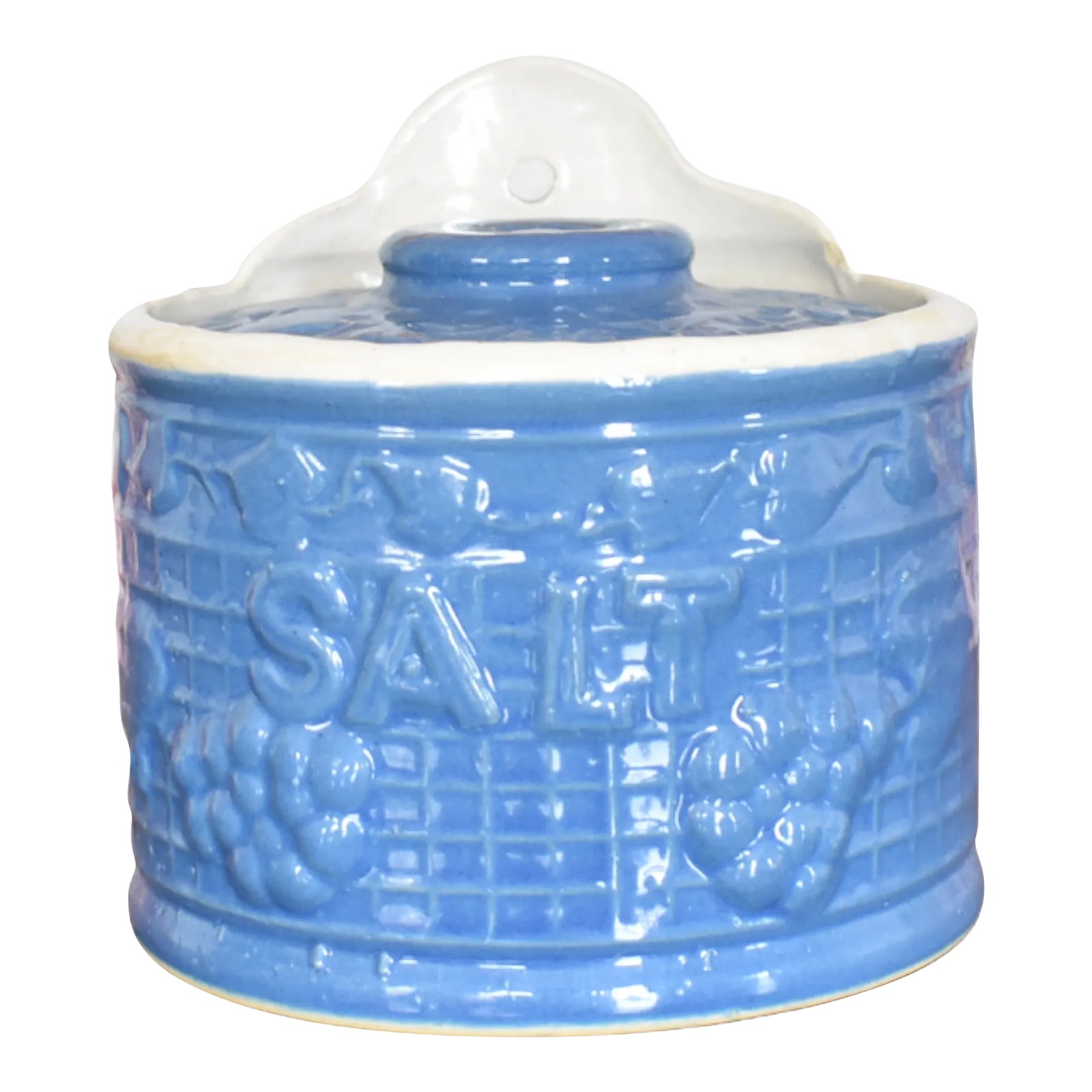 Antique Blue Stoneware Salt Box | Chairish