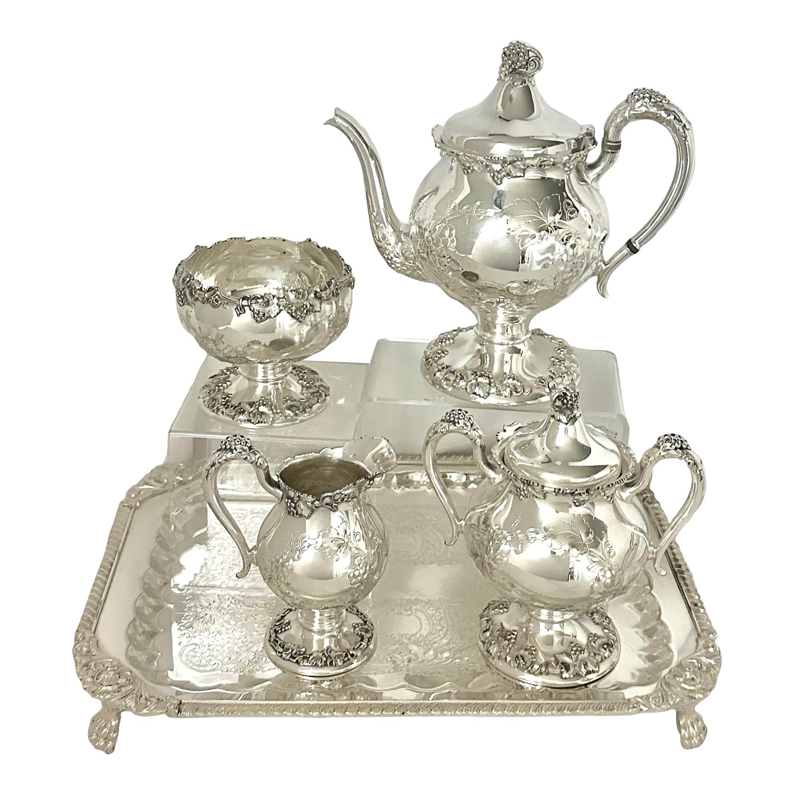 Antique 1900's Knickerbocker Tea Set Hand Chased Silver Plated - 6 ...