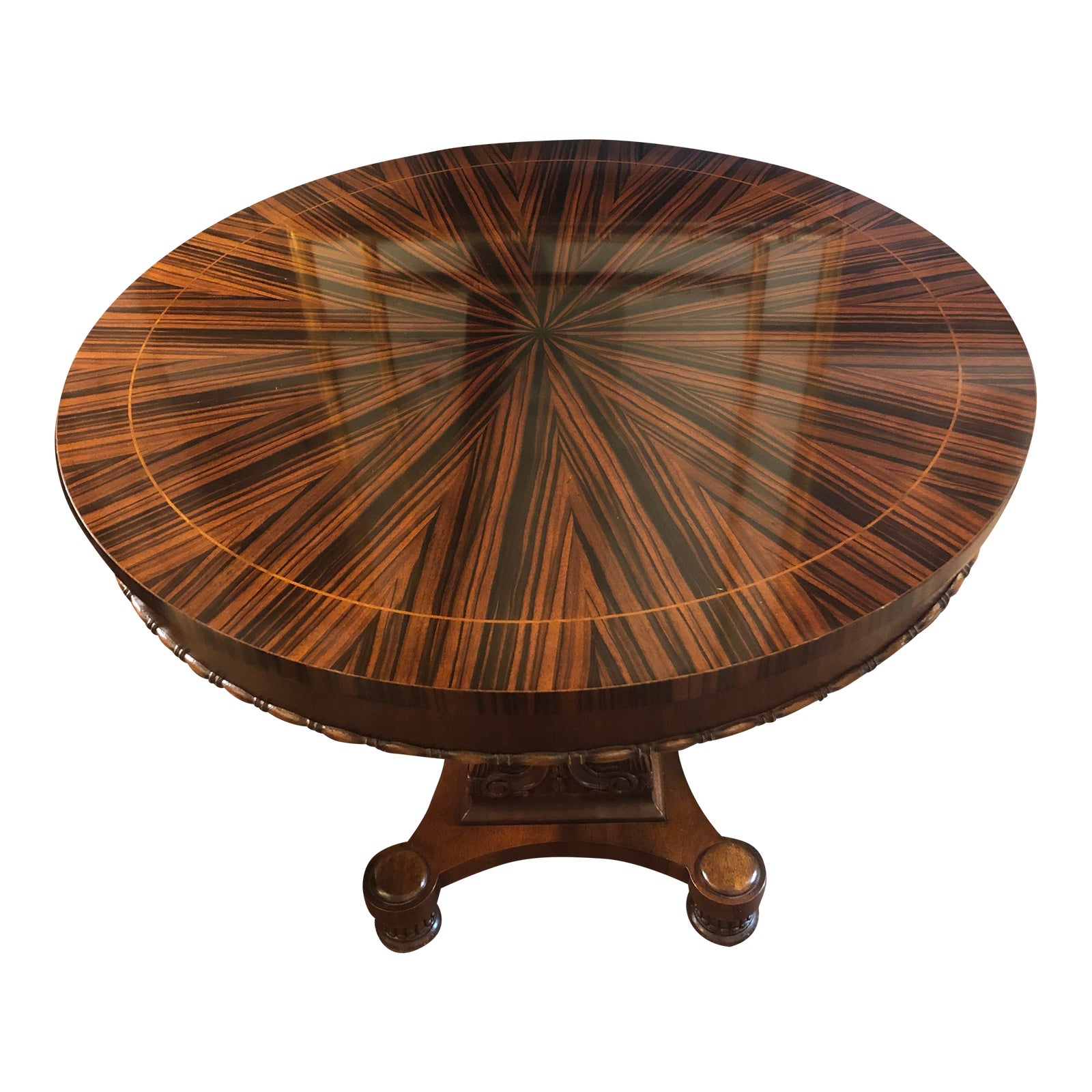 Mahogany Ebony & Satinwood Veneer Round Table | Chairish