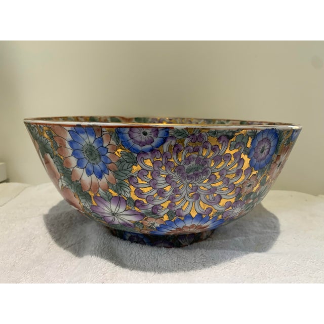 Antique Chinese Hand Painted Mille Fleur Punch Bowl With Gold Rim ...