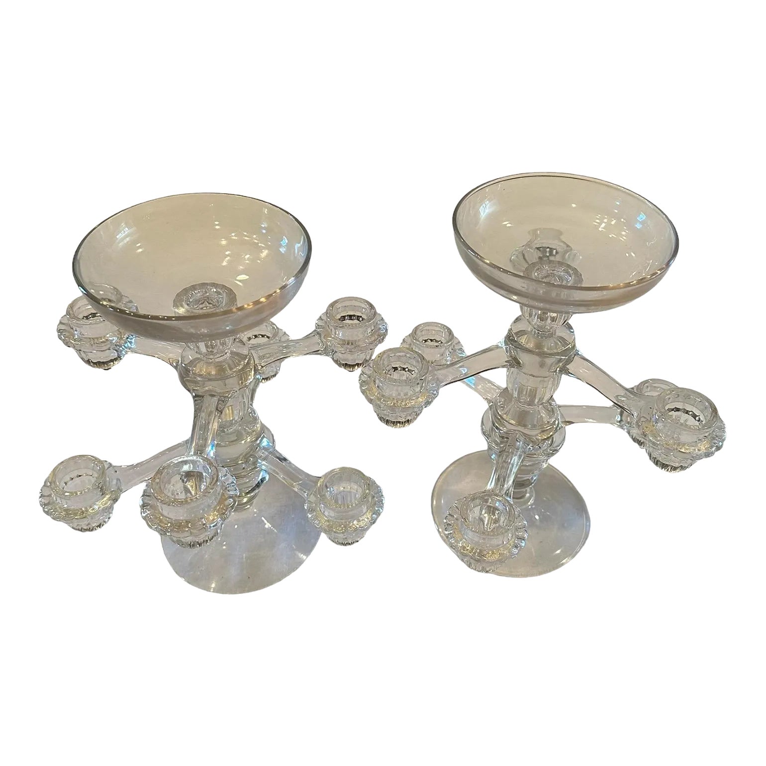Vintage Pair of Cambridge Arm Stackable Glass Candlesticks | Chairish