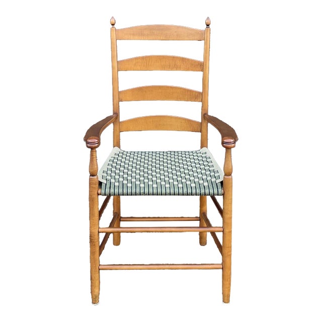 21st Century American Shaker Maple Ladder Back Arm Chair With Teal ...