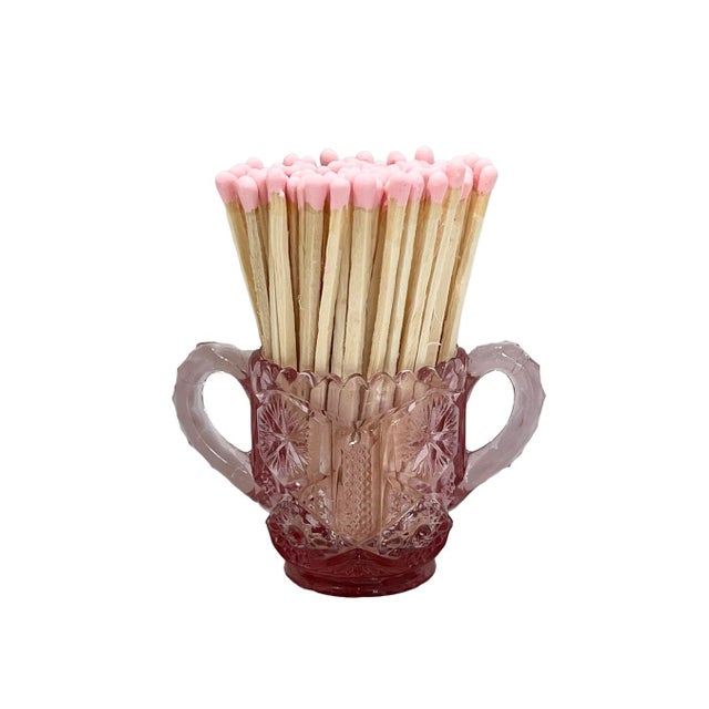 Vintage Pink Glass Toothpick Matchstick Holder | Chairish