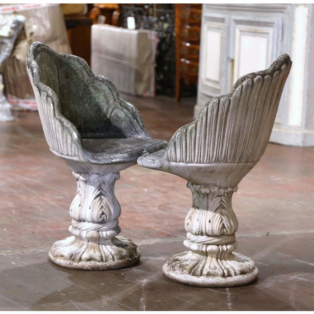 Pair of Mid Century Carved Stone Garden Chairs With Seashell Motifs ...