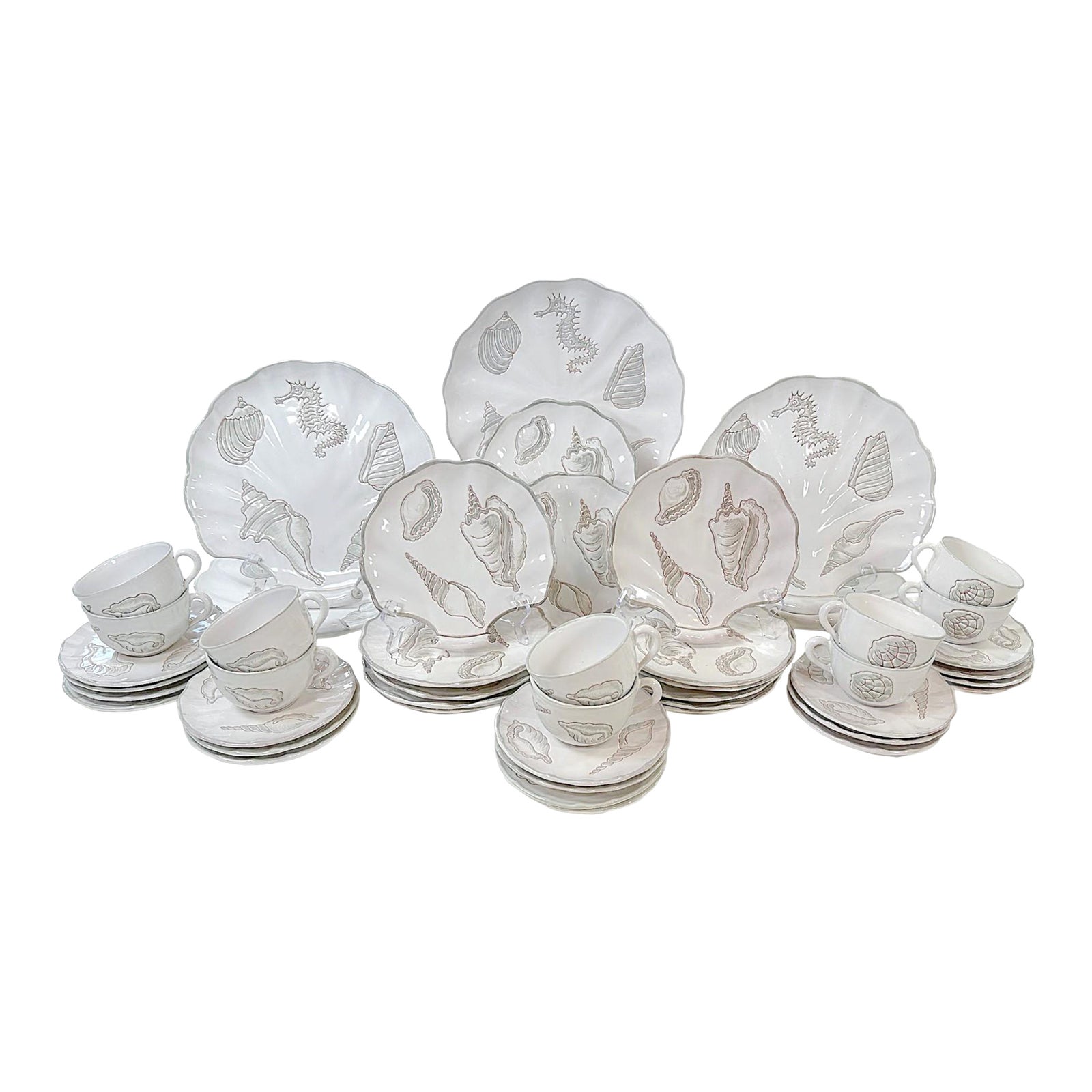 1970s Italian Majolica Palm Beach Style Seashell Dinnerware set- 55 ...