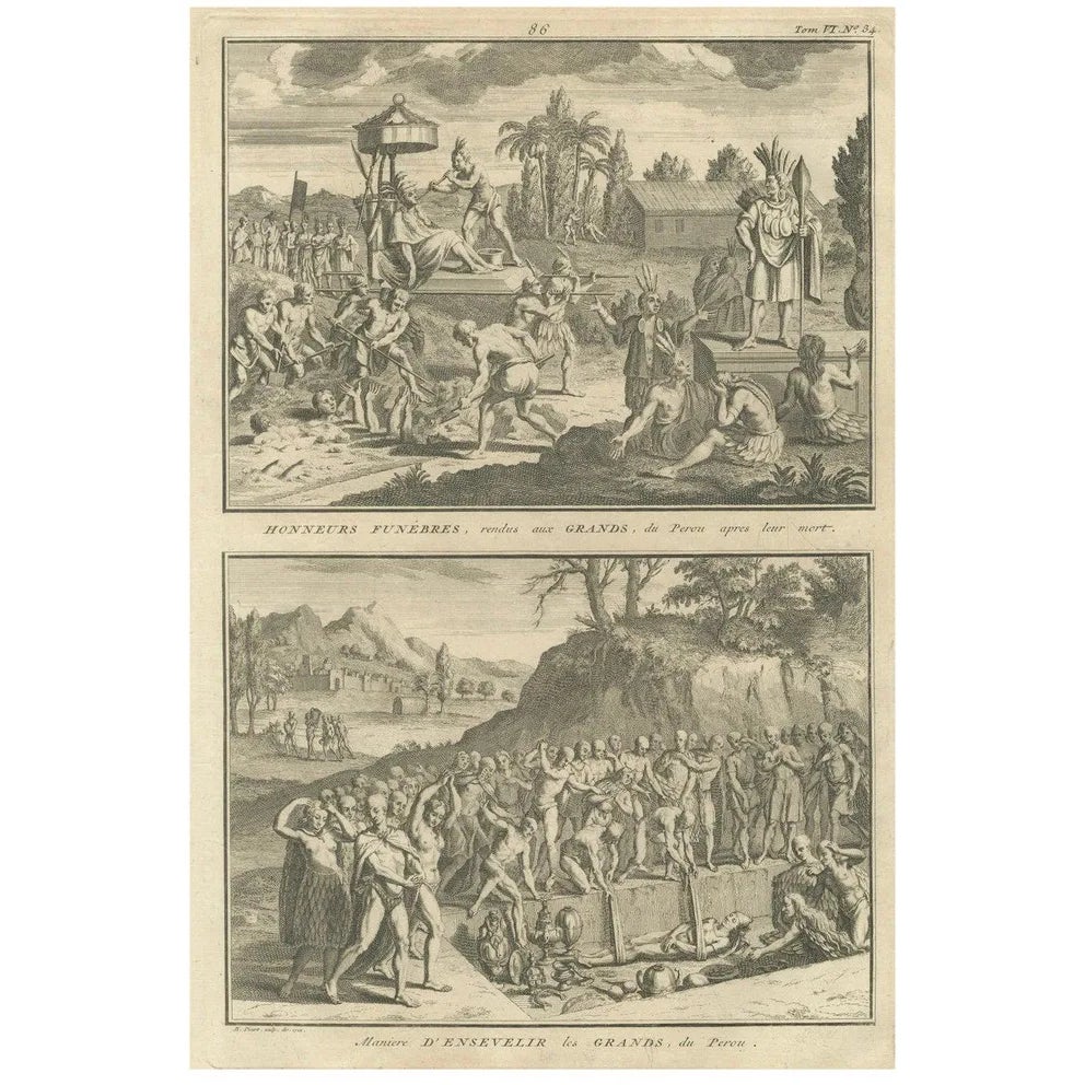 Funeral Rites and Burial of Inca Nobles, Engraving of Peruvian Customa ...