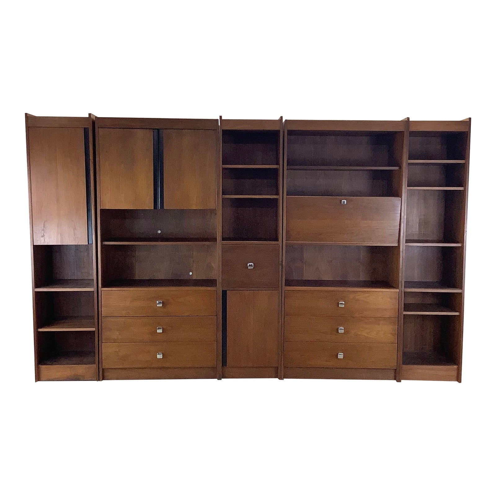 Vintage Modern 5-Pc Bookshelf With Drop Front Cabinet | Chairish