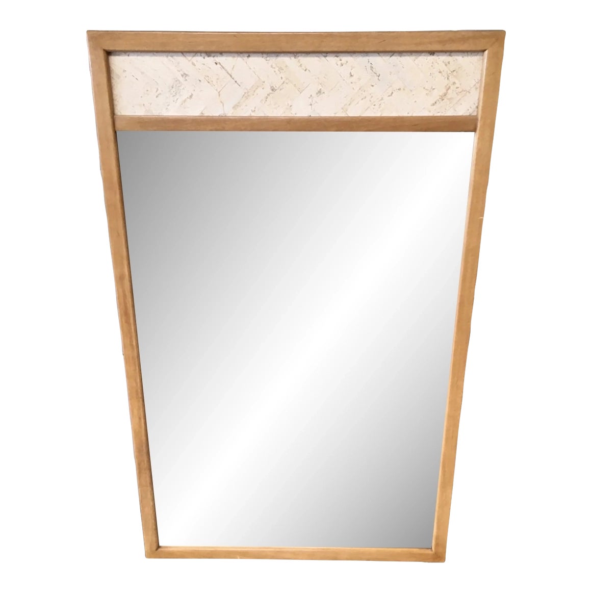 Vintage Mid Century Modern Wood & Travertine Mirror | Chairish