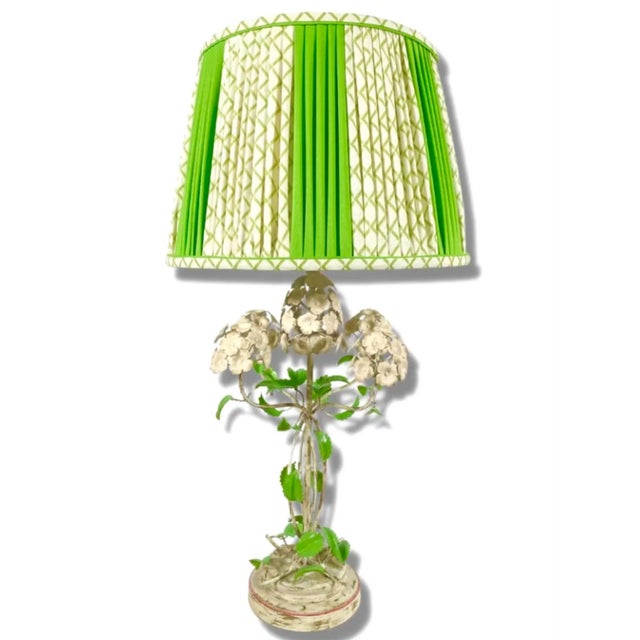 Vintage Metal Floral Lamp With Matching Shade | Chairish