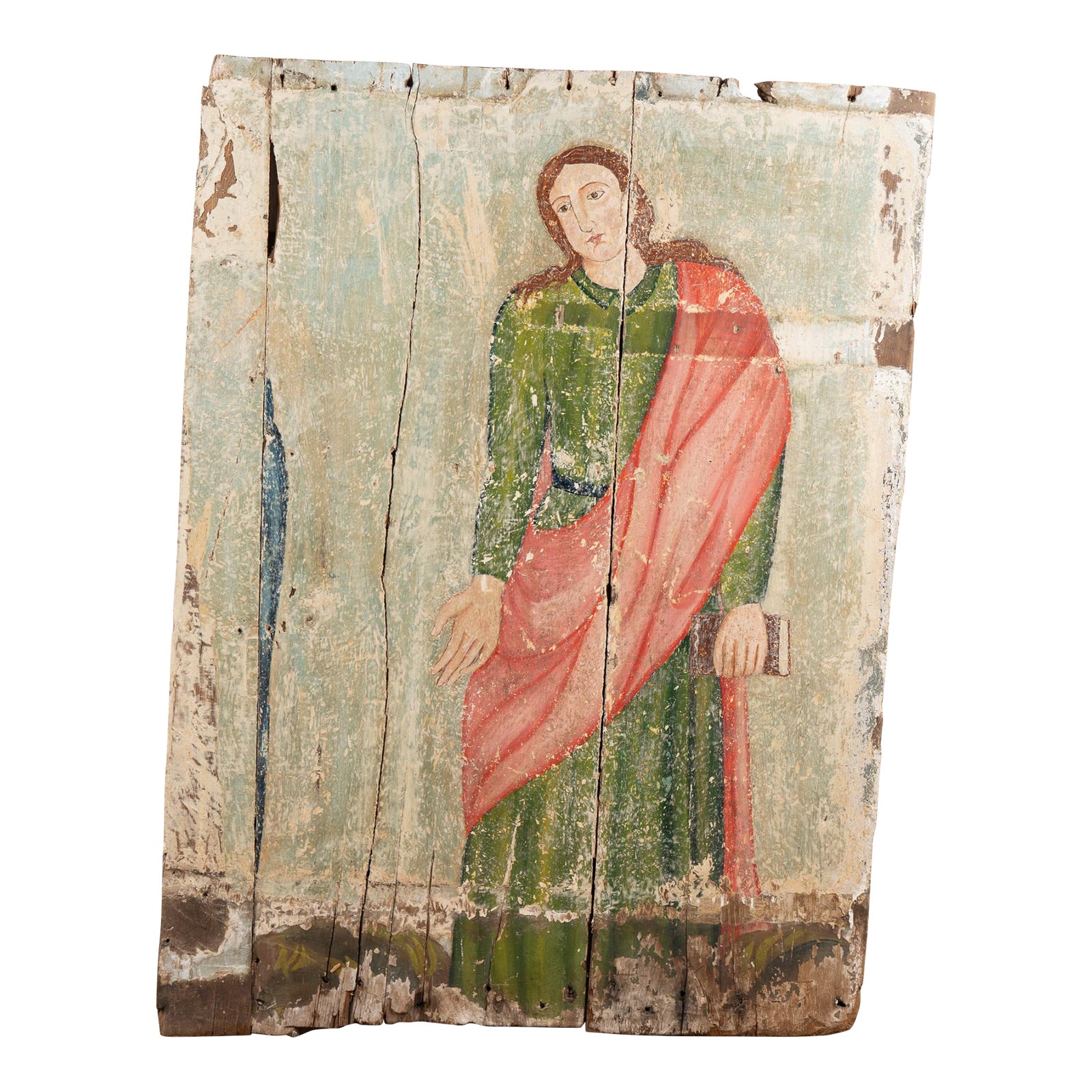 19th C. Original Oil on Wood Rustic Religious Painting of St.John the ...