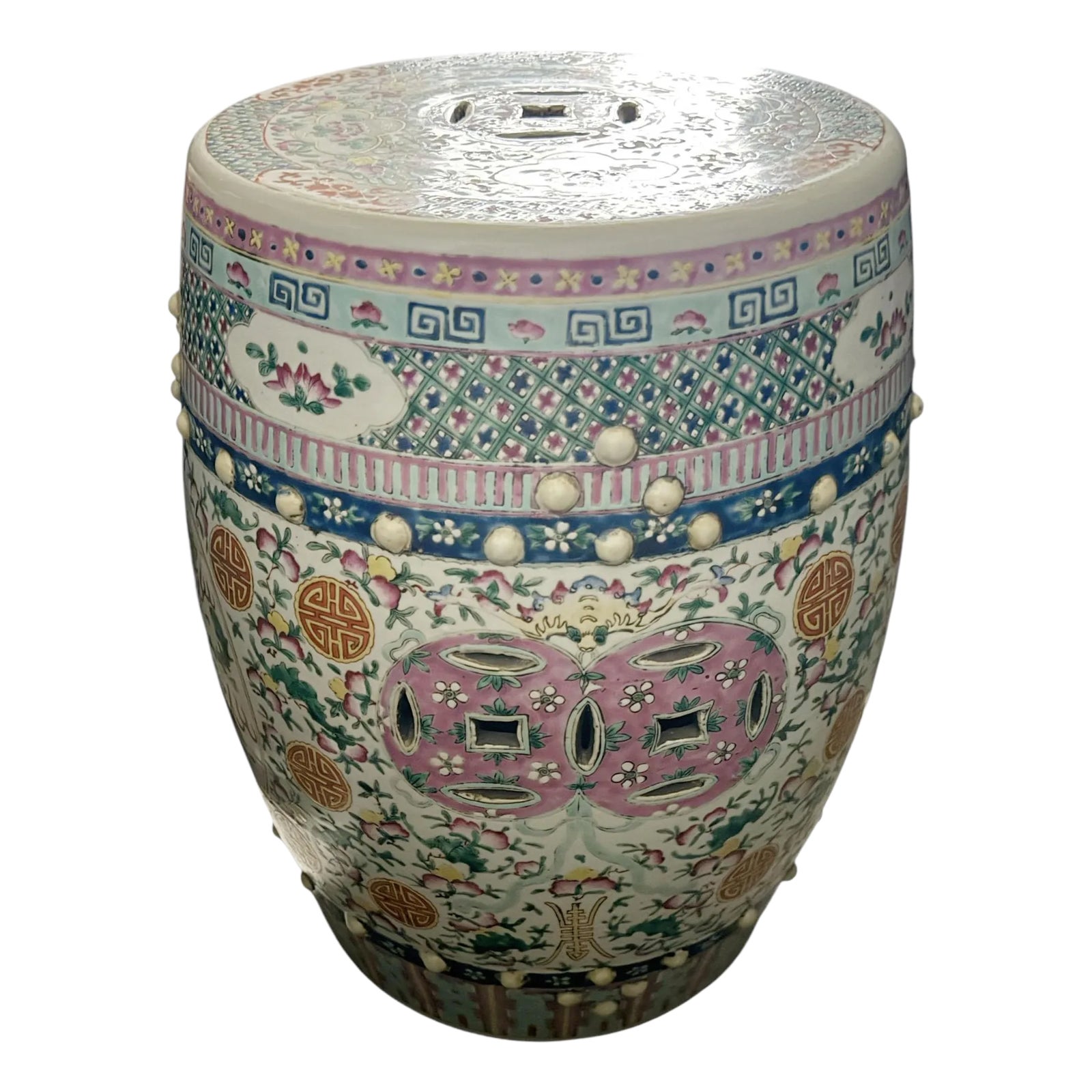 Chinese Export Famille Rose Terra Cotta Garden Stool | Chairish