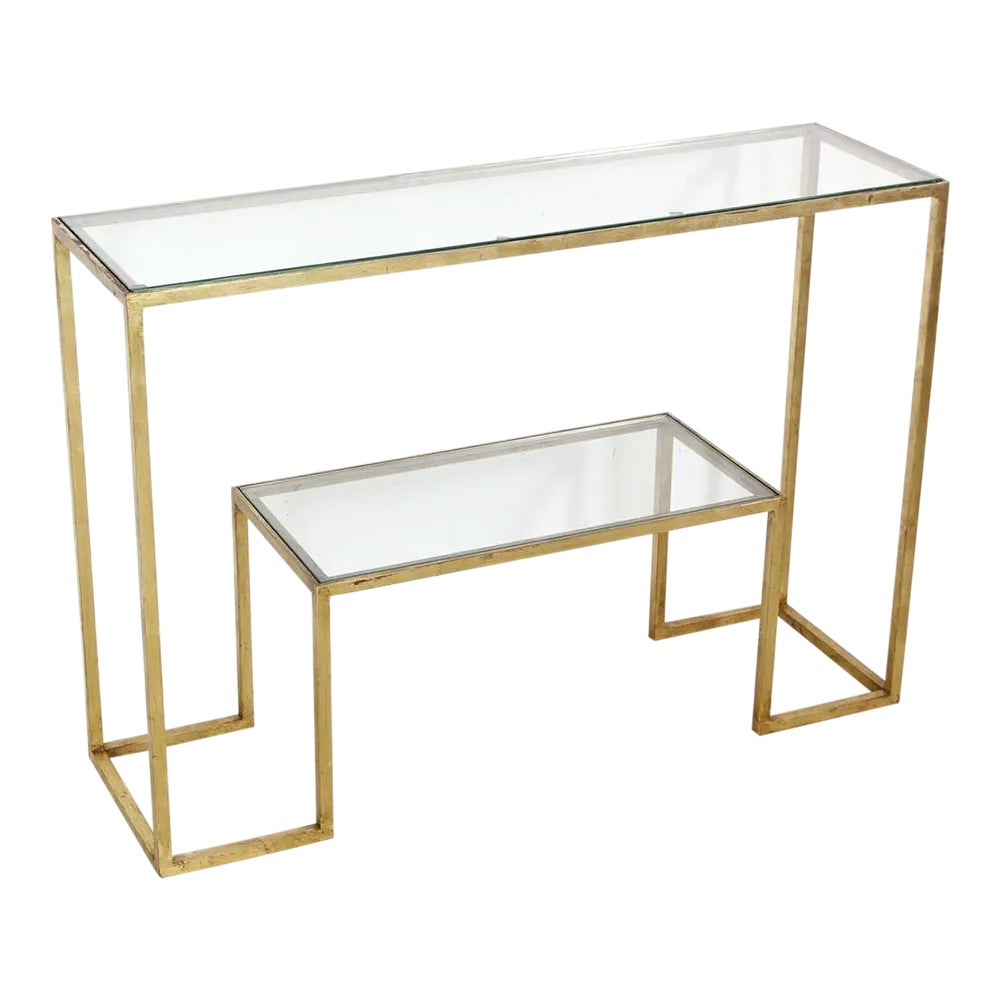 Mid 20th Century European French Gilded Steel & Glass 2 Tier Console ...