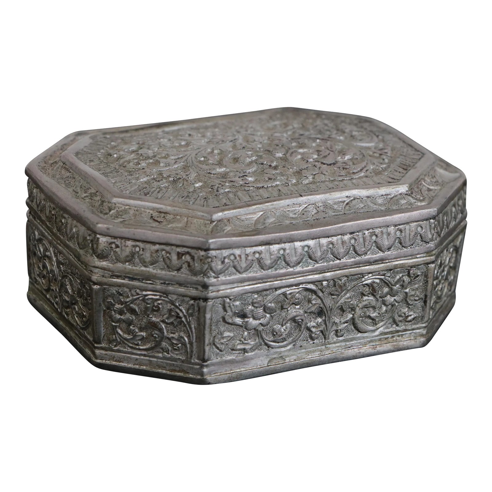 Peranakan Chinese Repousse Silver Trinket Box | Chairish
