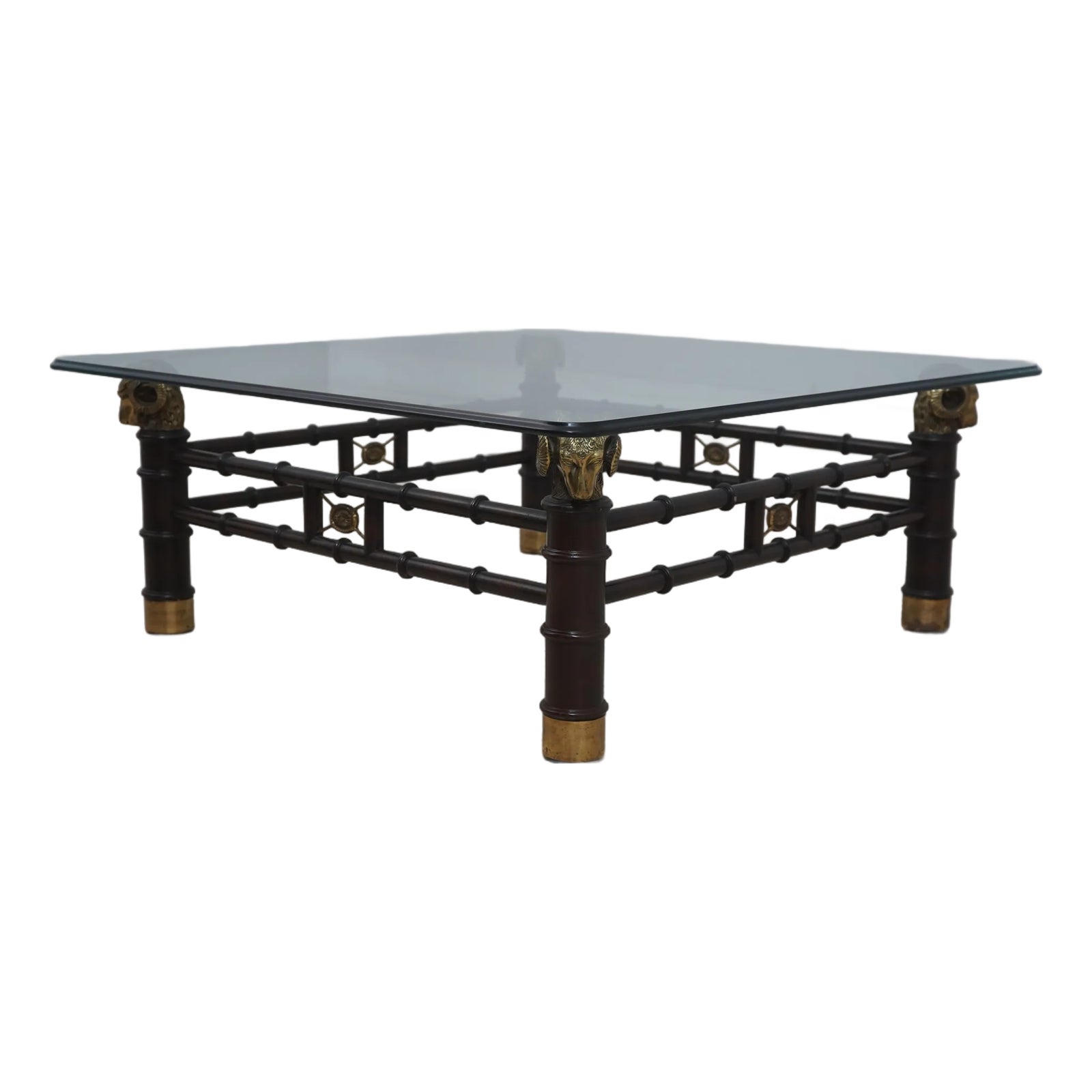 Maitland Smith Glass Top Rams Head Coffee Table | Chairish