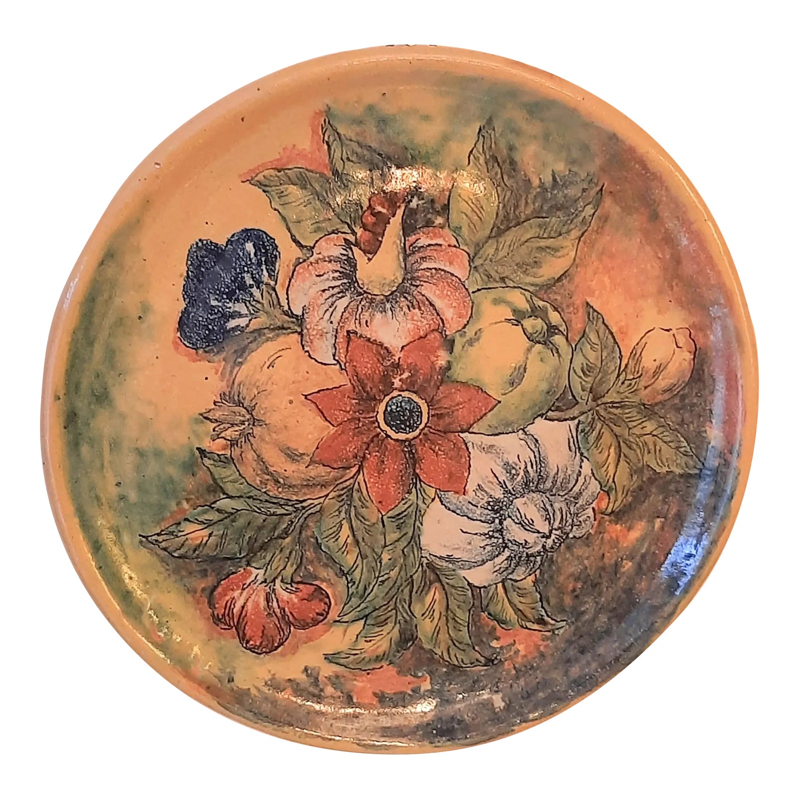 Mexico Hand Painted Capelo Floral Clay Wall Plate Majolica | Chairish