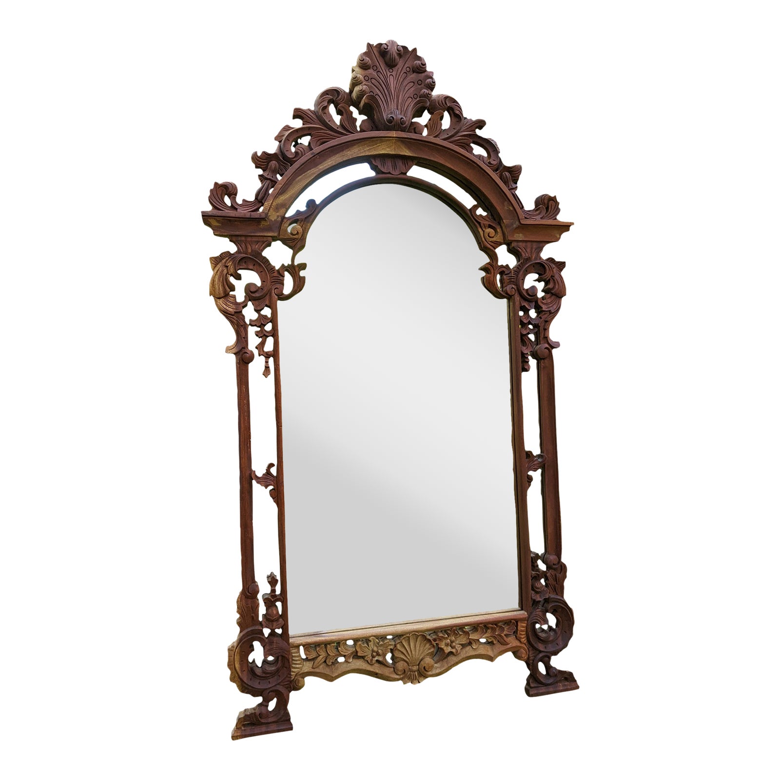Vintage Ornate Indonesian Natural Teak or Fruit Wood Mirror W/Carved ...