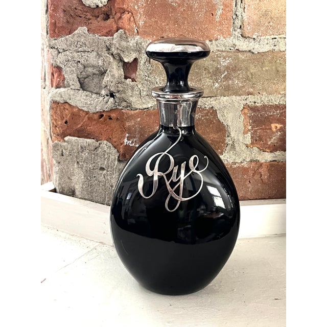1920s Pinched Glass Rye Decanter, Sterling Silver and Black Art Glass ...