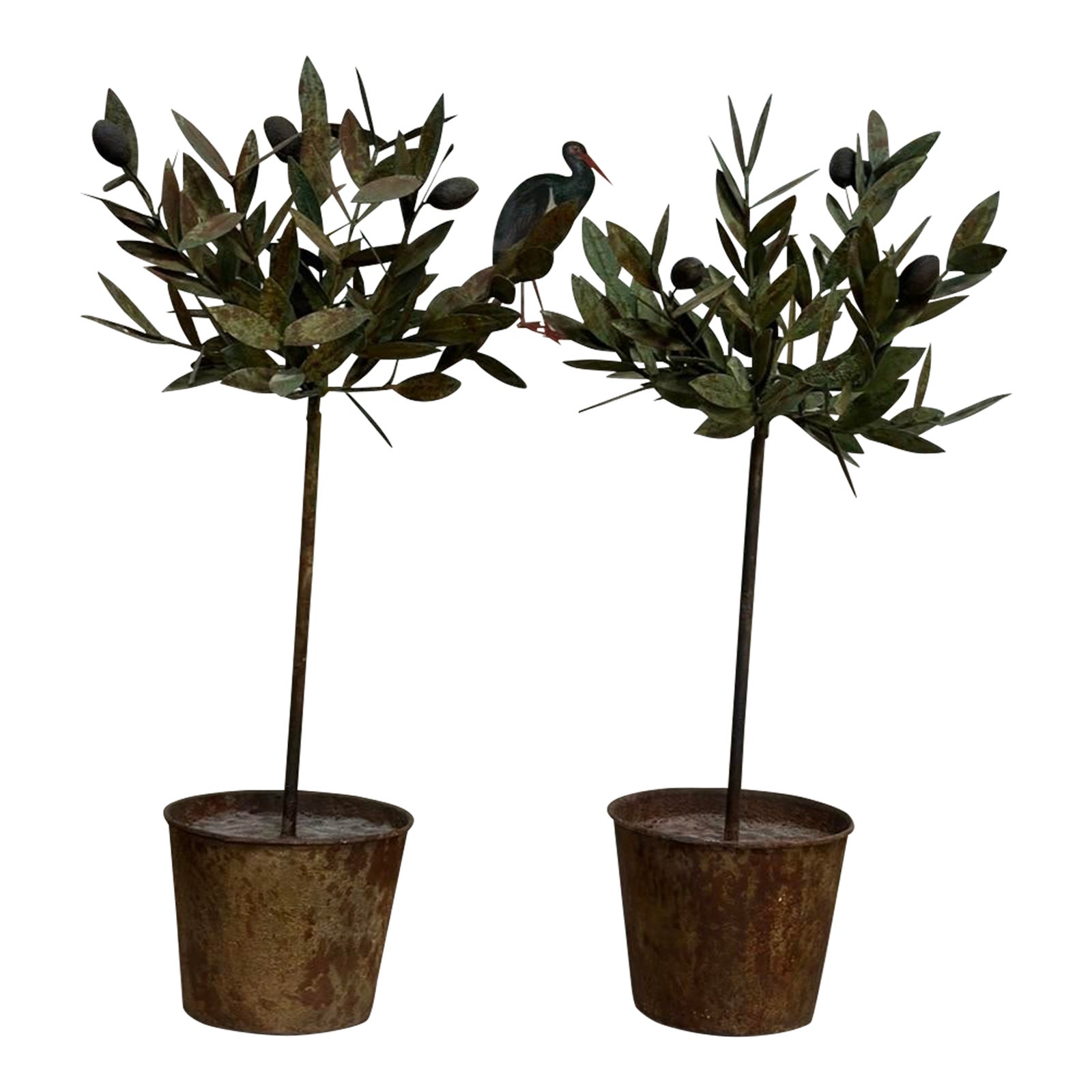 Pair of Vintage Style Tole Metal Topiary Olive Tree | Chairish