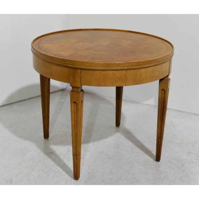 Mid Century Walnut Round Sunburst Veneer Side Table by Baker Furniture ...