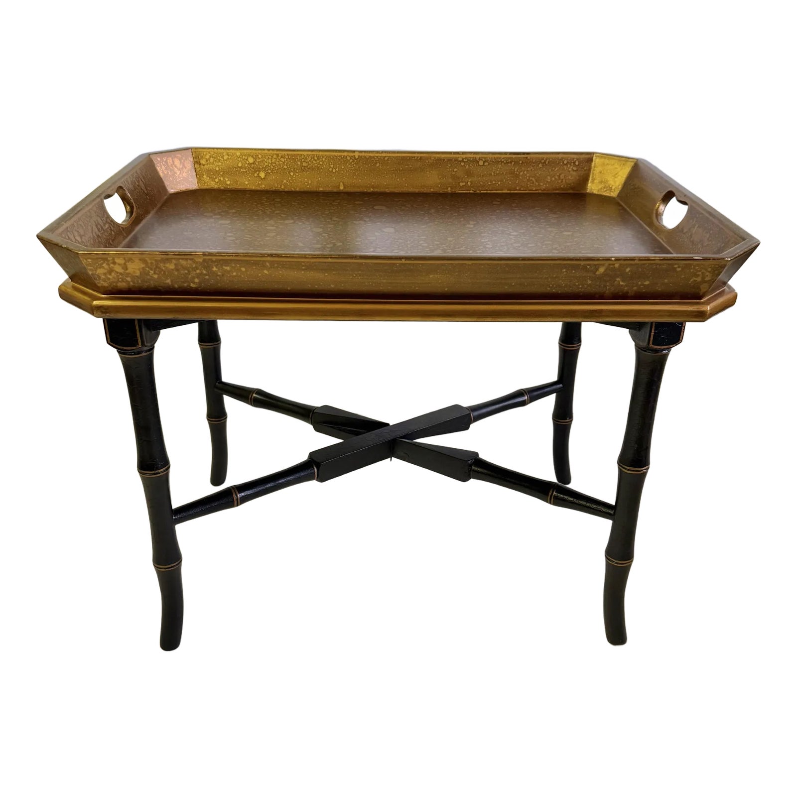 Vintage Hand Gilt Black and Gold Accent Butler’s Tray Table With Faux ...